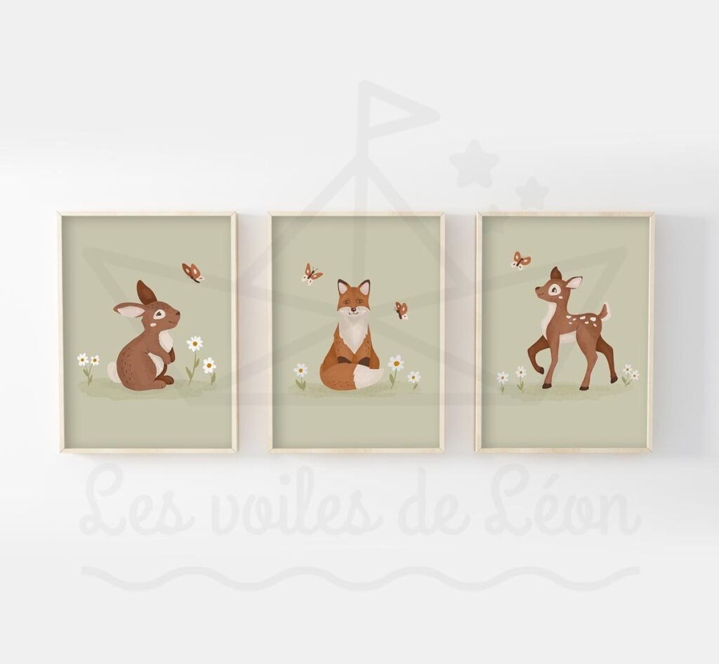 Affiches animaux de la forêt - Déco murale lapin renard faon 🌲